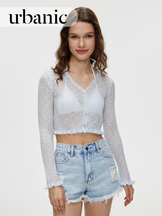 Cropped Sheer Knit Cardigan丨Urbanic | Most Favourite