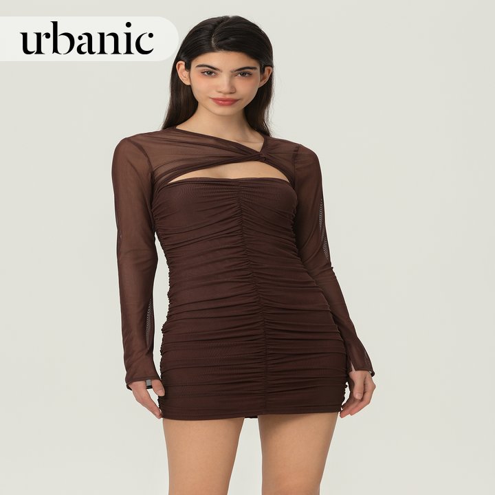 Gathered Mesh Bodycon Dress | Urbanic